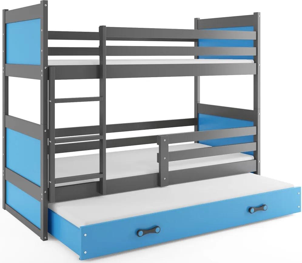 BMS Group Dětská patrová postel s přistýlkou RICO grafit Velikost postele: 190x80 cm, Barva šuplíku: Bílá