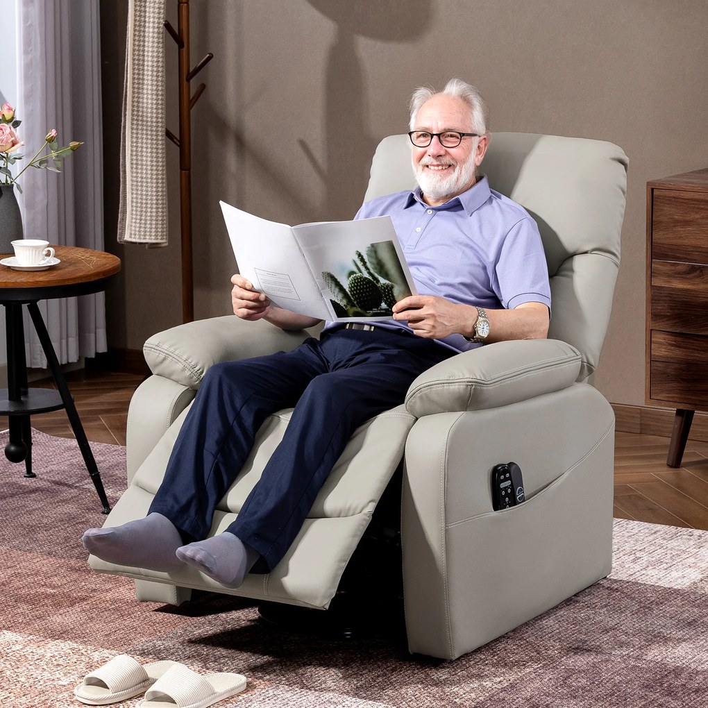 HOMCOM elektrické křeslo pro vstávání, elektrické relaxační křeslo s masážní a vyhřívací funkcí, 89 x 94,5 x 103 cm, šedá
