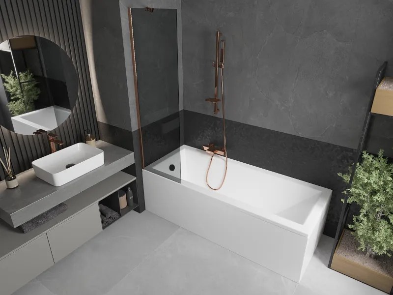 Mexen Next, vanová zástěna 1-křídlová 50 x 150 cm, fixní křídlo, 6 mm šedé sklo, růžové zlato profil, 895-050-000-00-40-60
