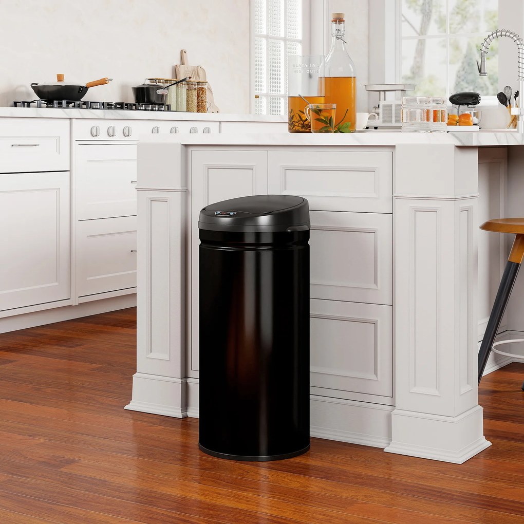 HOMCOM 42l senzorem řízený odpadkový koš s funkcí Soft-Close, bezdotykový odpadkový koš z nerezové oceli pro hygienické kuchyně 851-048V00BK