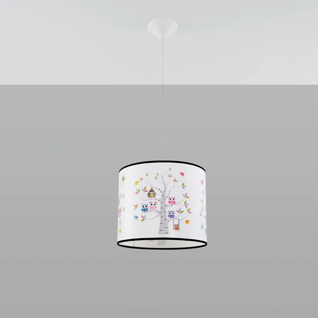 Dětské závěsné svítidlo Owls, 1x plastové stínítko se vzorem, (fi 40cm)