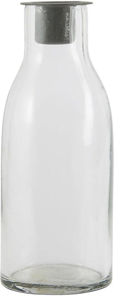 IB LAURSEN Svícen Glass Bottle 16,5 cm, šedá barva, stříbrná barva, čirá barva, sklo, kov