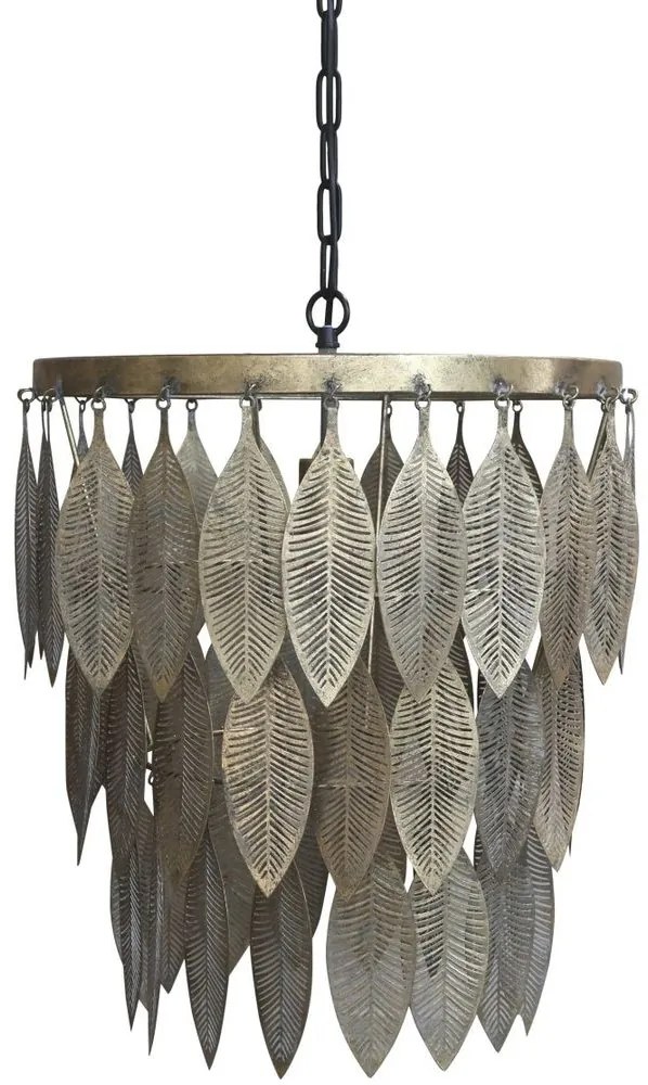 Mosazný antik kovový lustr s listy Vilolé - 47*59 cm/ E27/ 40W