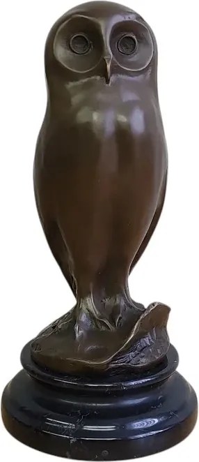 Art Deco bronzová socha sovy na mramorovém podstavci – signovaná, číslovaná sběratelská dekorace