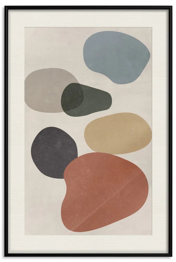 Plakát Kamenná kompozice - abstraktní barevné kameny na šedém pozadí