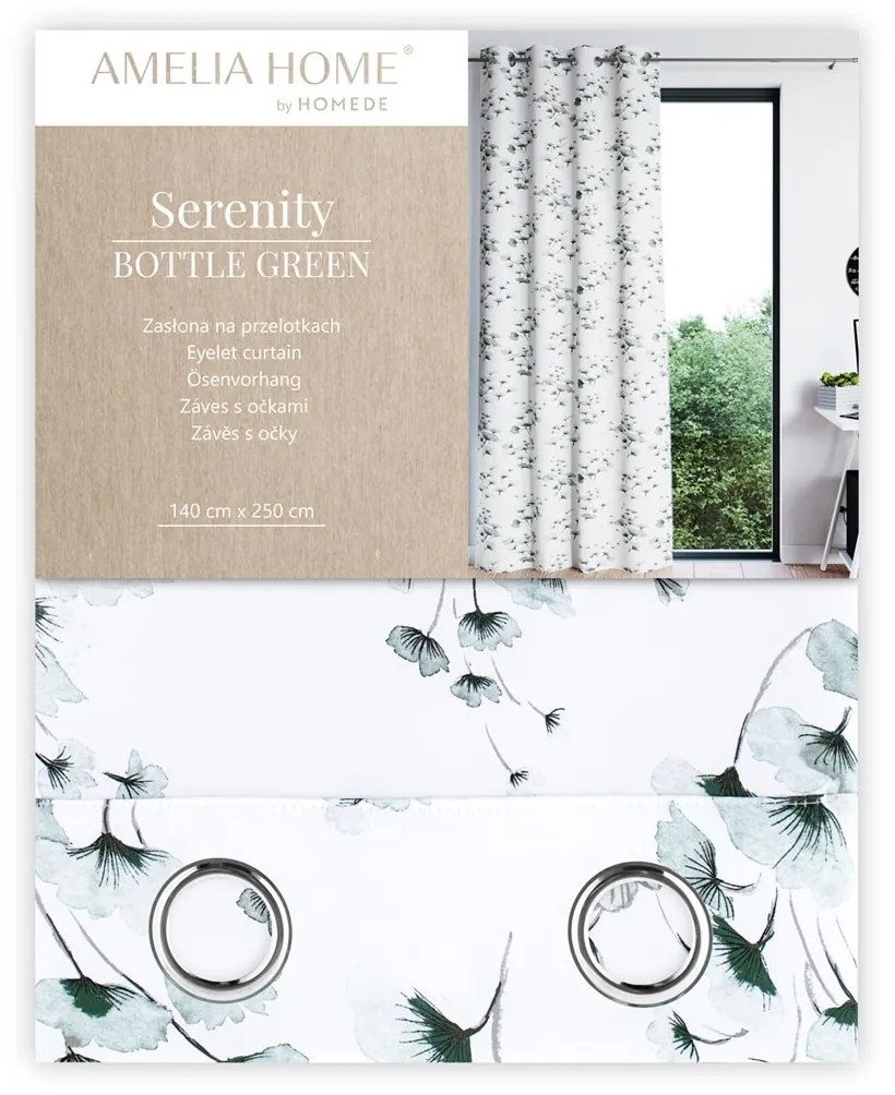 Závěs AmeliaHome Serenity se průchodkami 140x250 cm bílý/zelený