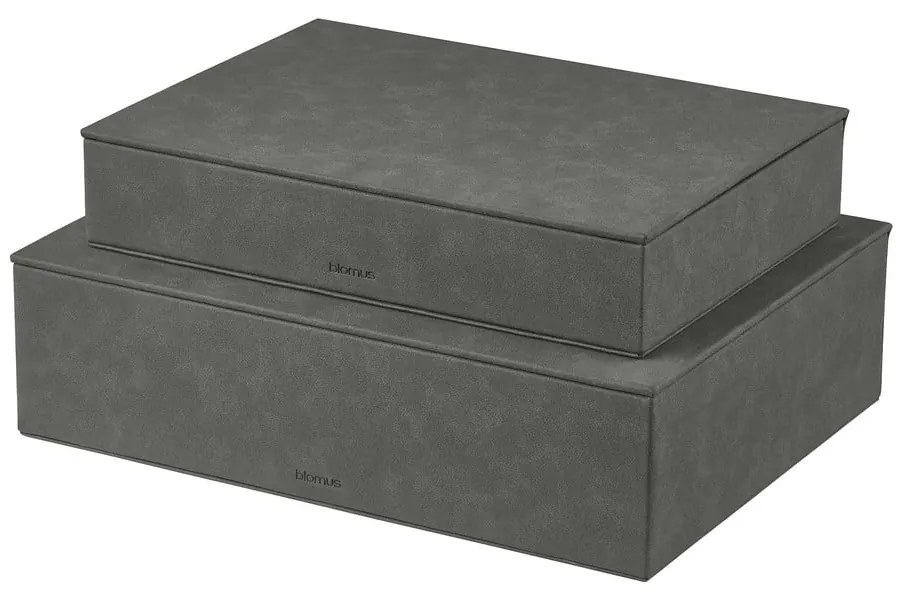 Antracitové úložné boxy v sadě 2 ks s víkem/dekorativní z umělé kůže 40x30x11 cm Sahla – Blomus