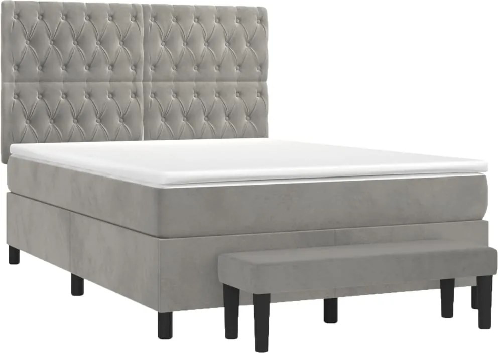 Box spring postel s matrací světle šedá 140x190 cm samet 3138019