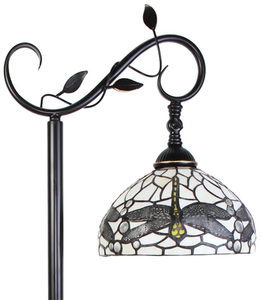 Bílá stojací Tiffany lampa s vážkami Dragonfly - 36*25*152 cm E27/max 1*60W