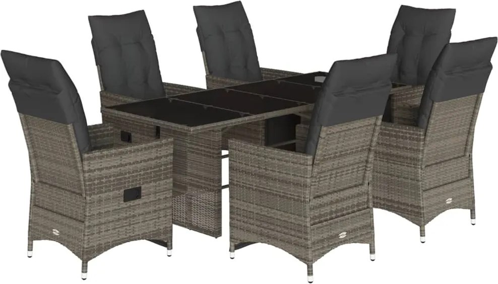 7dílný zahradní bistro set s poduškami šedý polyratan 3276899