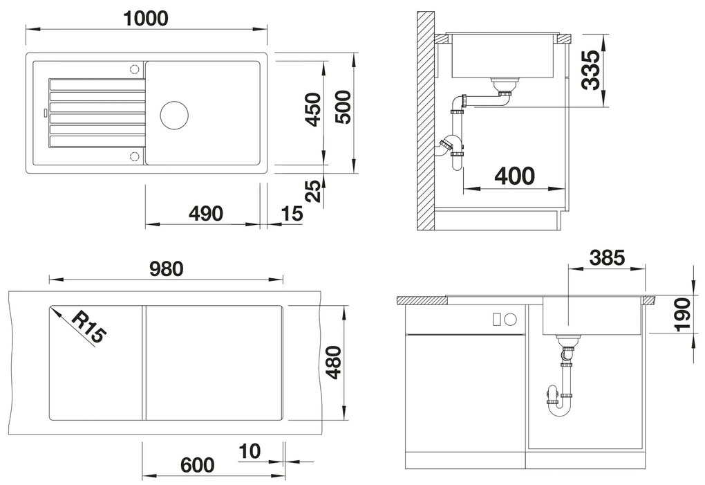 Blanco Zia XL 6 S, silgranitový dřez 1000x500x190 mm, 1-komorový, bílá, BLA-517571