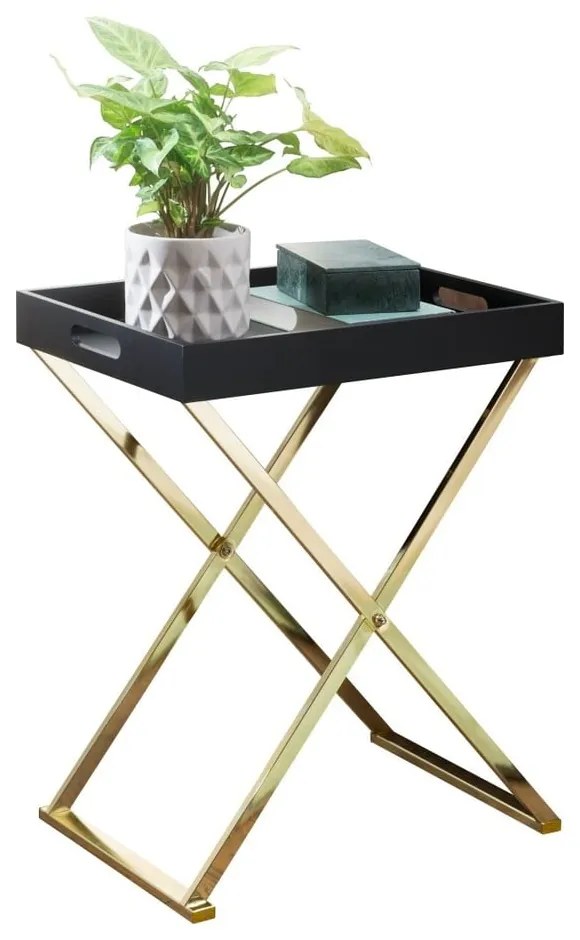 Černý příruční stolek s nohami ve zlaté barvě Skyport Nina TV, výška 61 cm