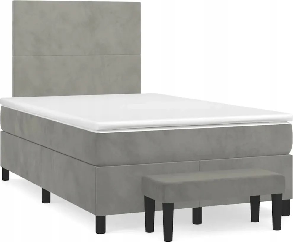 Box Spring Postel S Matrací Samet Světle Šedá Hladký design 120 x 190 cm