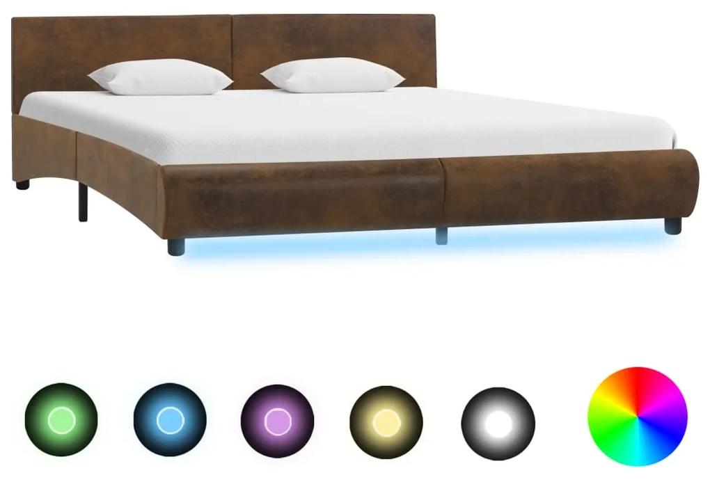 285508 vidaXL Rám postele s LED světlem hnědý textil 160 x 200 cm