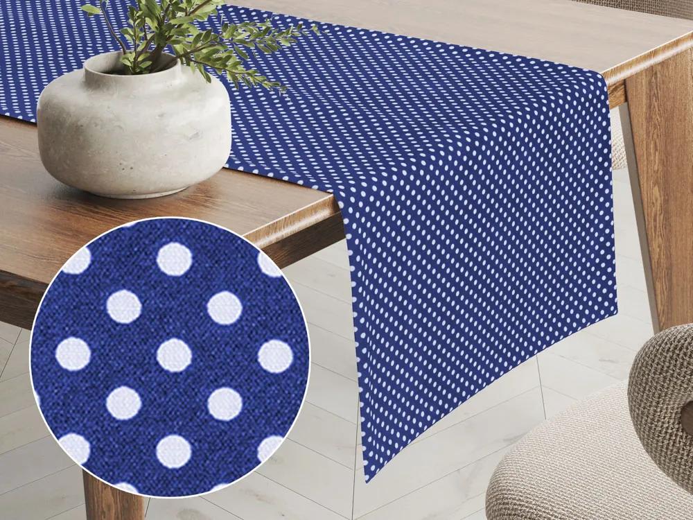 Biante Bavlněný běhoun na stůl Sandra SA-338 Bílé puntíky na modrém 20x140 cm