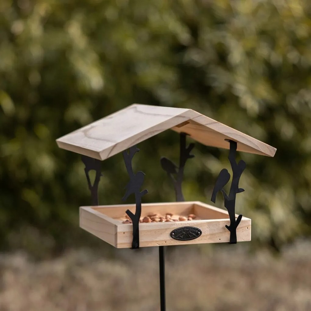 Zapichovací krmítko pro ptáky Rhi, 131,5x24,5x24,5 cm, dřevo/kov, hnědá