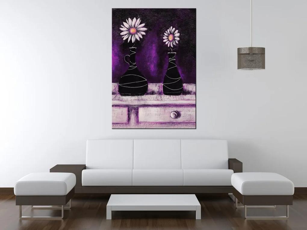 Gario Ručně malovaný obraz Kopretinové fialové trio Rozměry: 100 x 70 cm