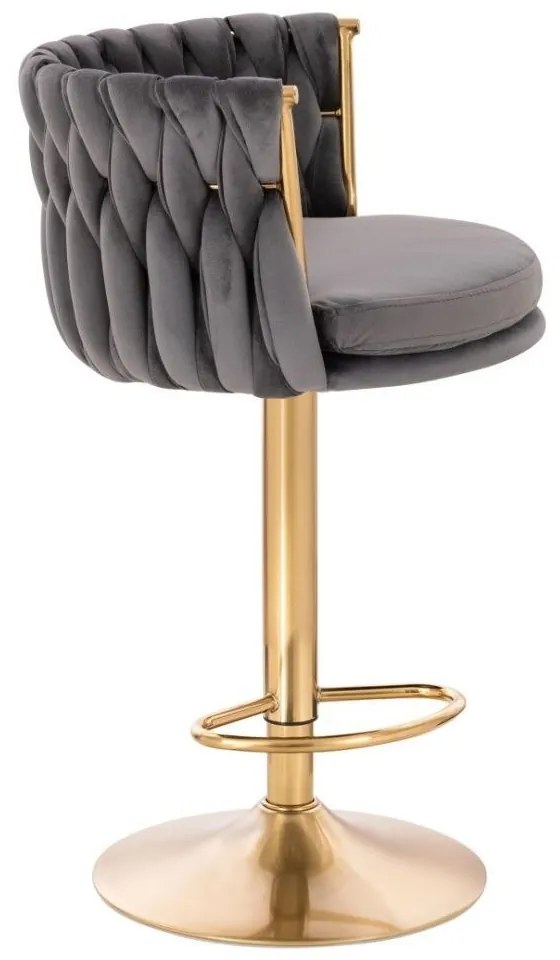 LuxuryForm DESIGN Barová židle LYON VELUR na zlaté kulaté podstavě - tmavě šedá
