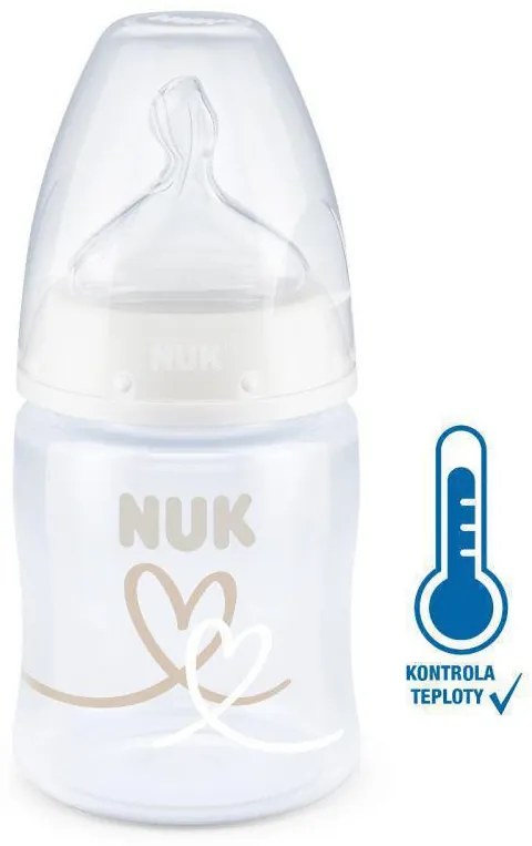 NUK First Choice láhev s kontrolou teploty 150 ml Bílá srdce