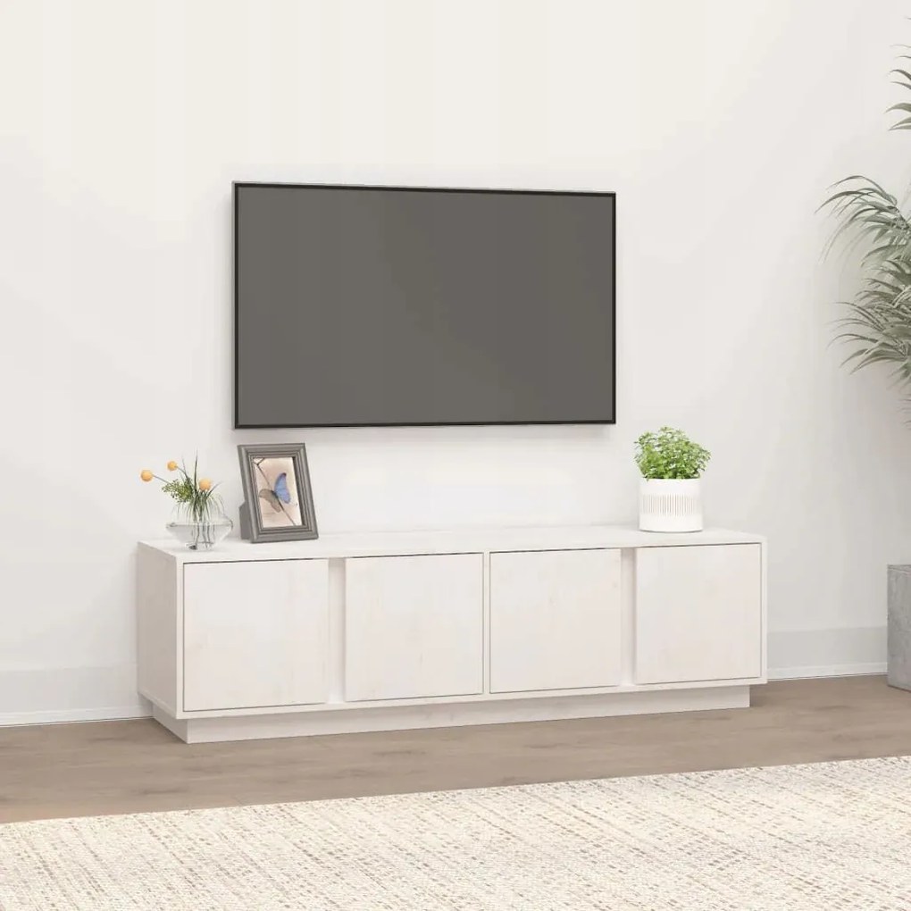 Tv Skříňka 140 X 40 X 40 Cm Masivní Borové Dřevo Bílá