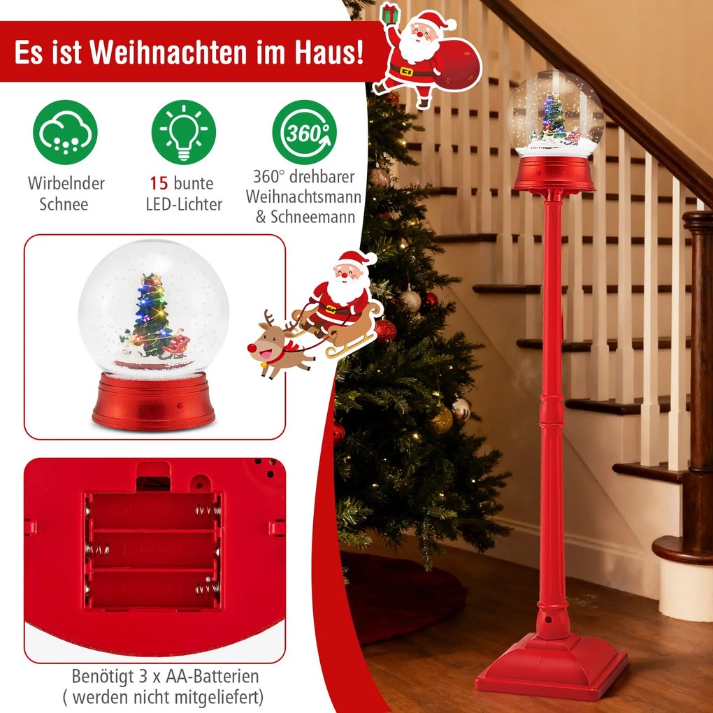 Costway 153 cm hudební vánoční pouliční lampa sněhová koule lucerna na stojanu