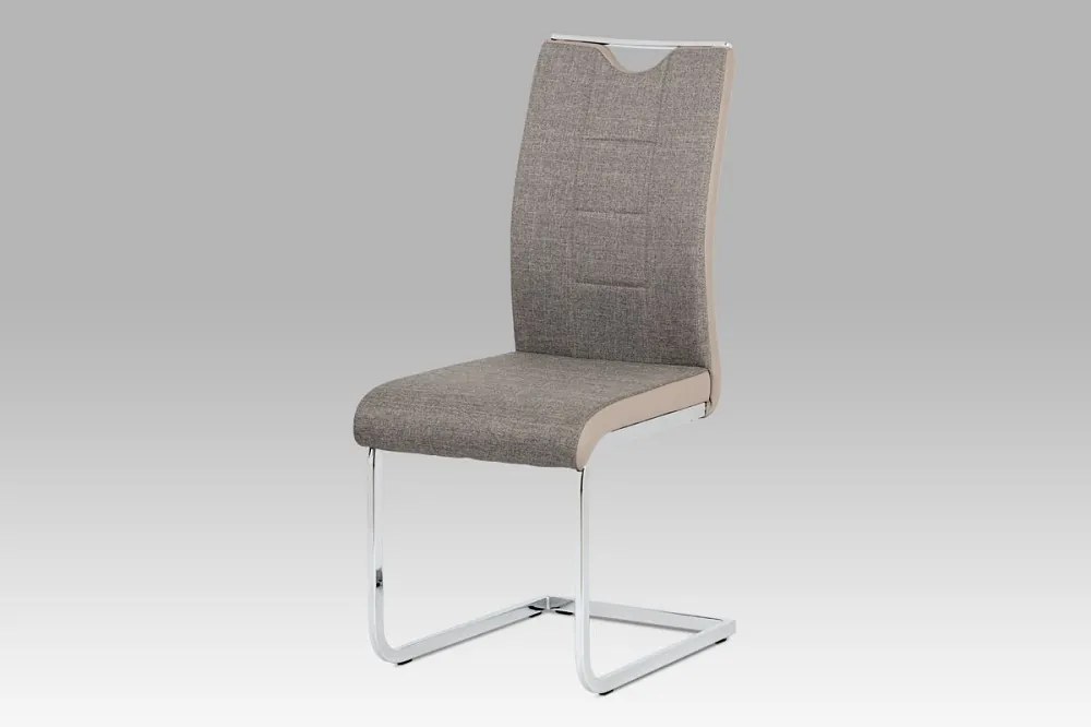 Jídelní židle chrom a lanýžová látka s lanýžovou ekokůží DCL-410 LAN2