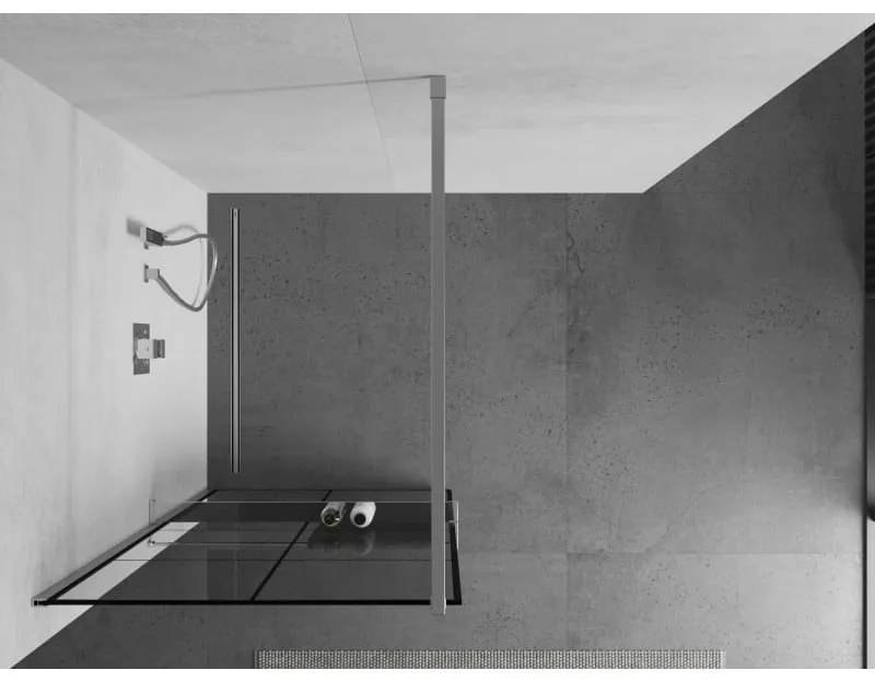 Mexen Kioto+, sprchová zástěna s poličkou a držákem na ručníky 90 x 200 cm, 8mm čiré sklo vzor černý rám, chromový profil, 800-090-121-01-77