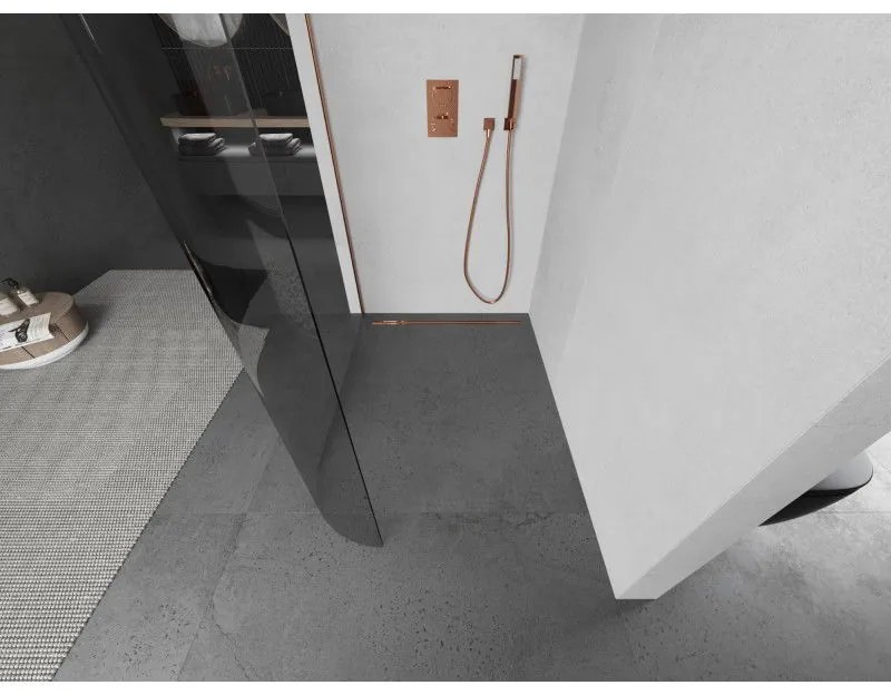 Mexen Kioto L, sprchová zástěna Walk-In 110 x 200 cm, 8mm čiré sklo, měděný matný profil, 800-110-103-65-06