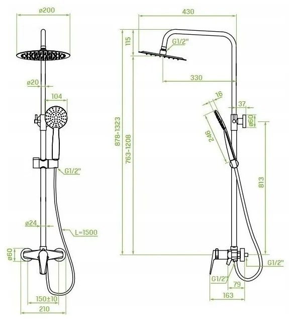 Laveo Rubio, sprchový set s pákovou baterií 150mm, černá matná-zlatá lesklá, LAV-PVR_7GOB