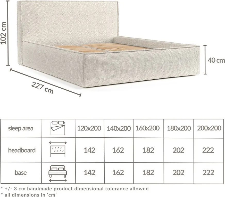 Šedá čalouněná dvoulůžková postel s úložným prostorem s roštem 200x200 cm Lounge L – Maison de Rêve