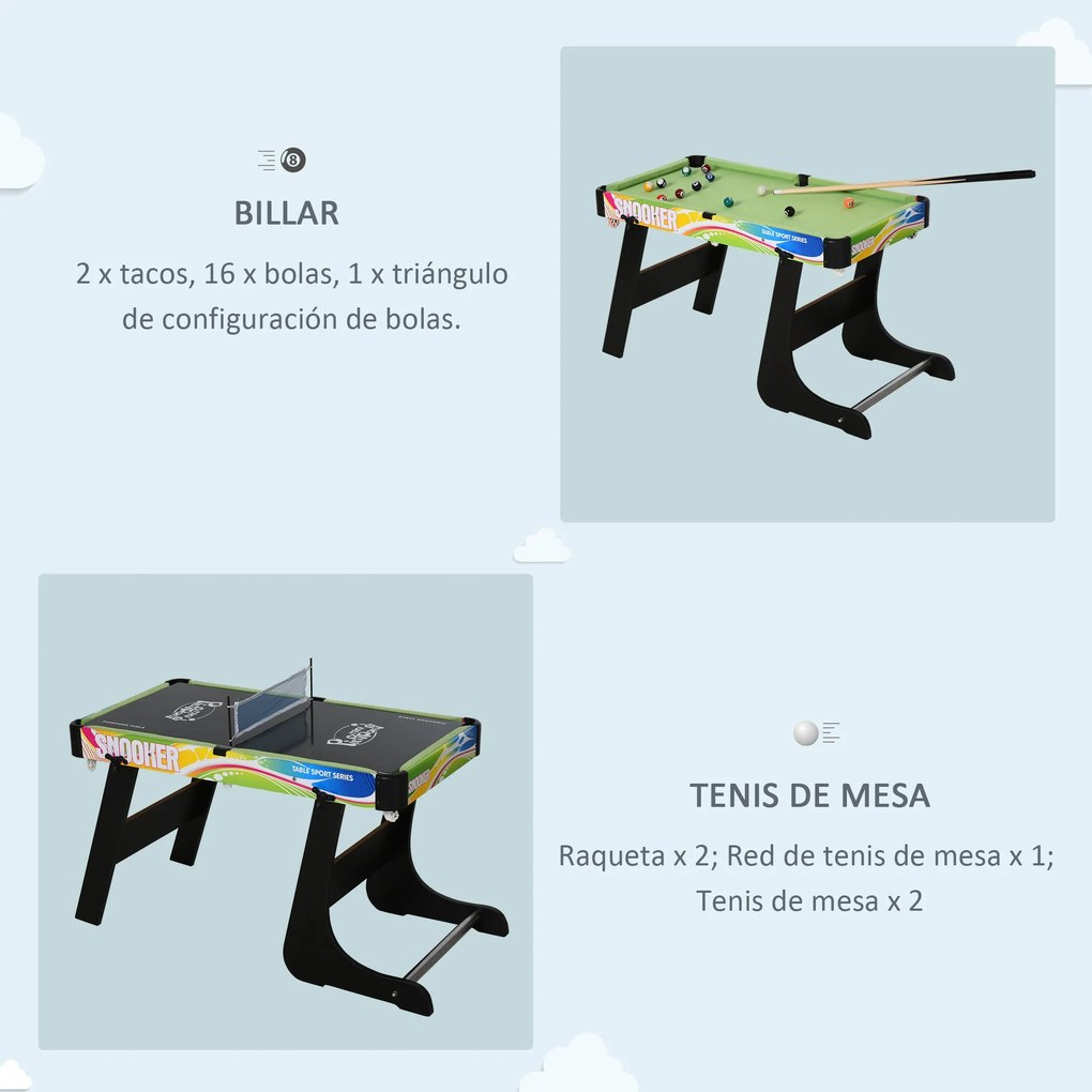 Skládací herní stůl HOMCOM 4v1 - Stolní fotbálek, Air Hockey, Pool, Ping Pong s příslušenstvím - 86,5x43,5x64 cm