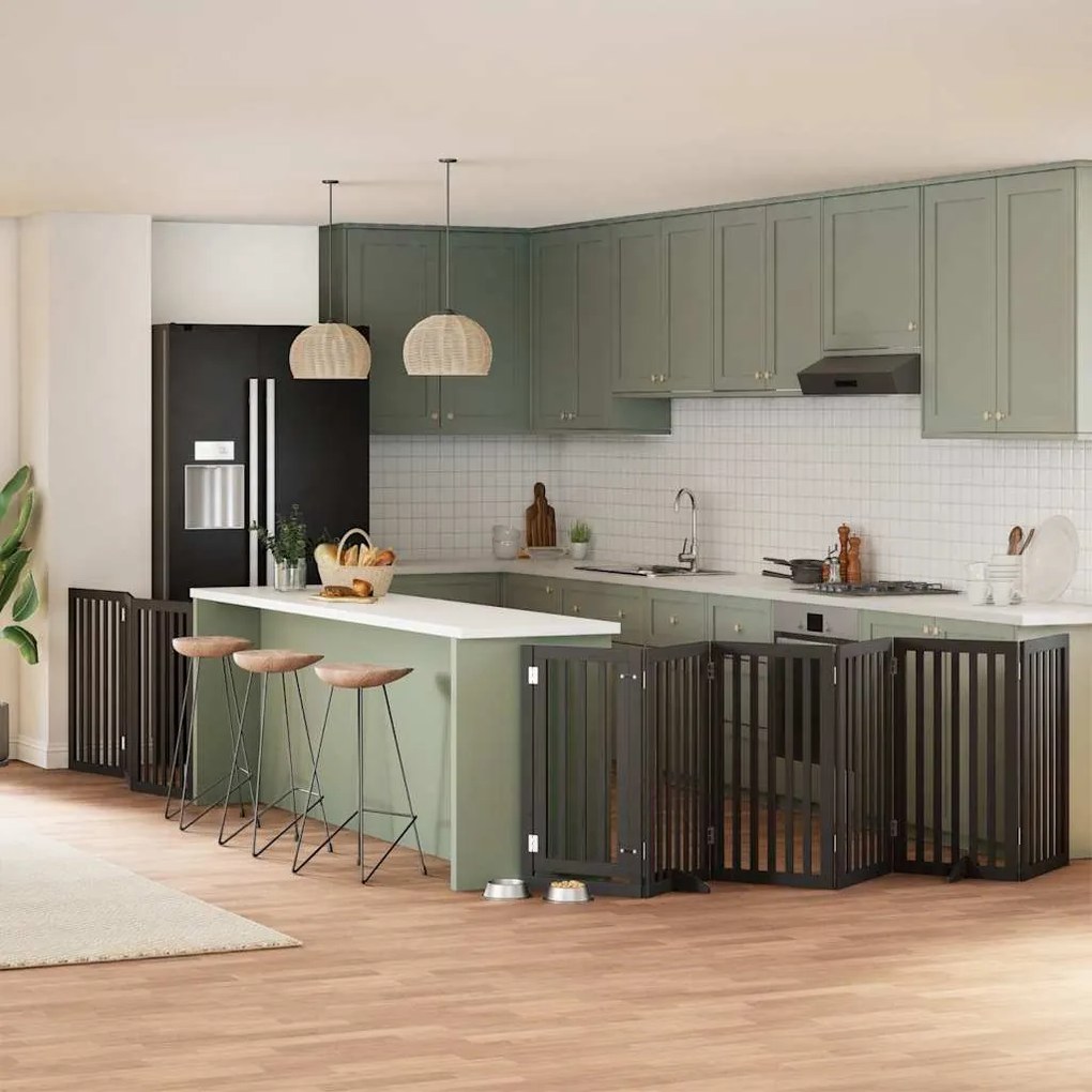 Zábrana pro psy s dvířky skládací 9 panelů černá 450 cm topol 3155656