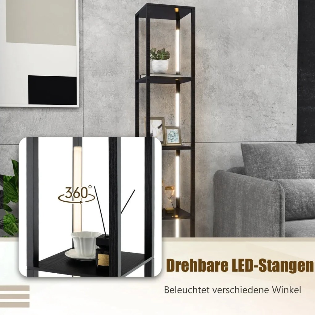 Costway Stojací lampa Moderní osvětlená úložná police – 29 × 29 × 163 cm, černý