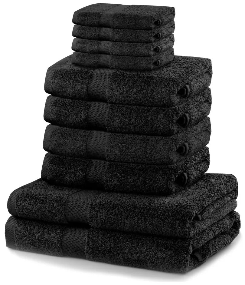 Set 8 černých ručníků a 2 osušek DecoKing Marina Black
