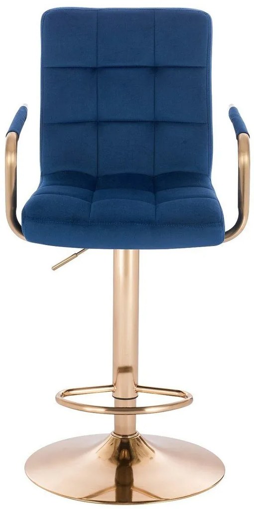 LuxuryForm DESIGN Barová židle VERONA GOLD VELUR na zlaté kulaté podstavě - modrá