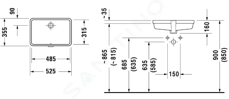 DURAVIT - Vero Umyvadlo zápustné 485x315 mm, s přepadem, WonderGliss, bílá (03304800001)