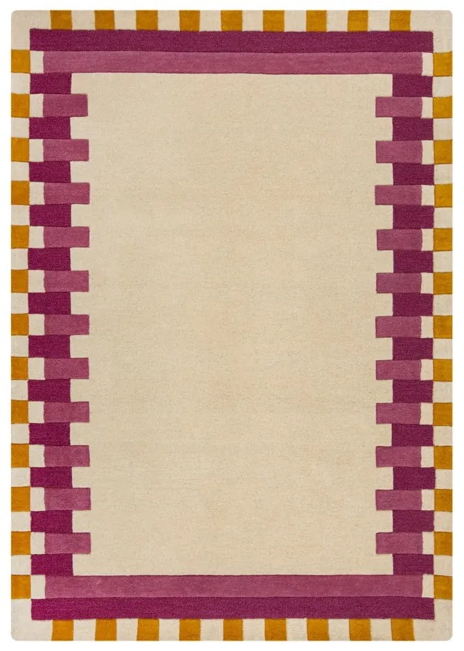 Žluto-růžový ručně tkaný vlněný koberec 160x230 cm Kai Wool Border – Flair Rugs