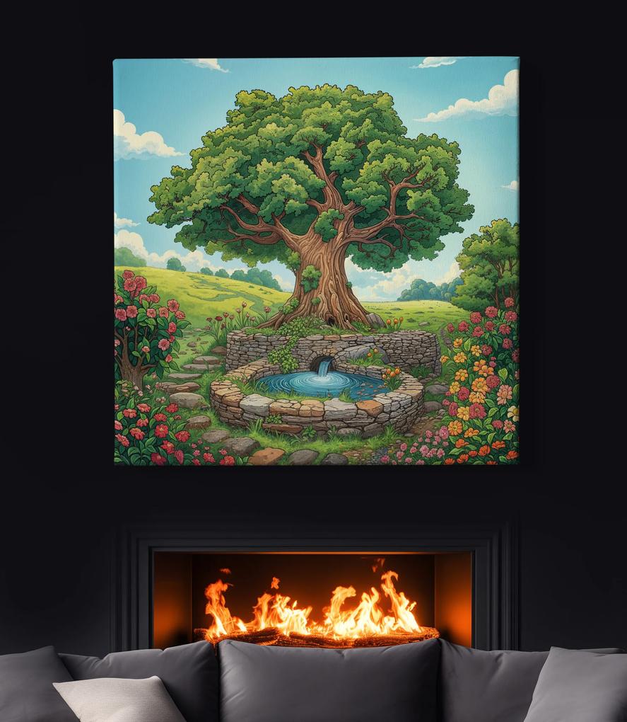 Obraz na plátně - Strom života Kamenná studánka FeelHappy.cz Velikost obrazu: 60 x 60 cm