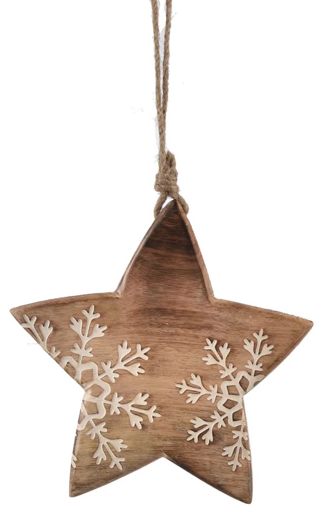 4Home Dekorace z mangového dřeva Snowflake Star, 20 cm