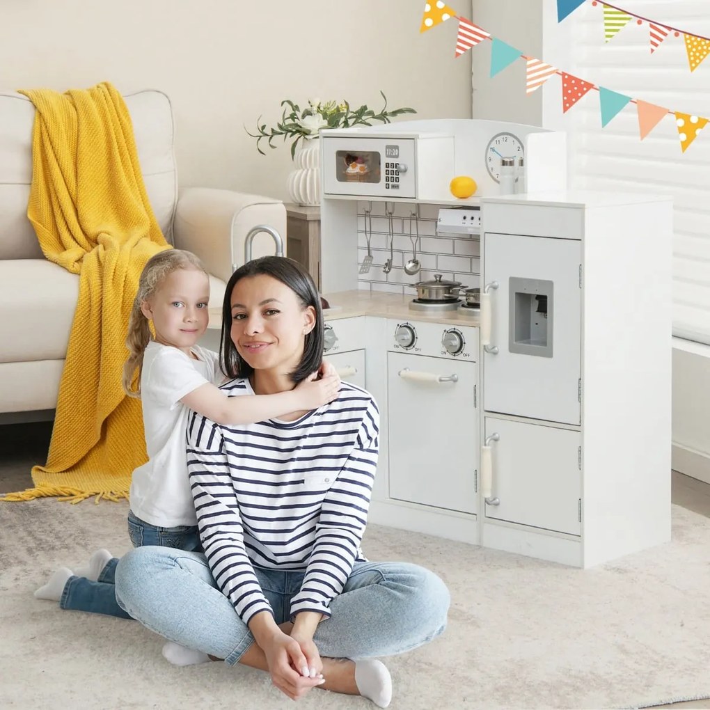 Costway Rohová hrací kuchyňka se samostatnou lednicí a sound a play doplňky