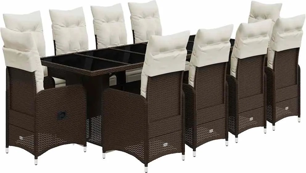 11dílný zahradní bistro set s poduškami hnědý polyratan 3277298