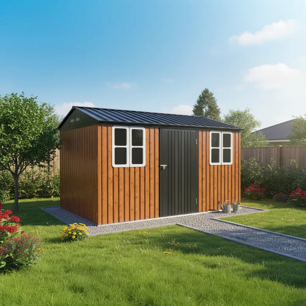 Plechový zahradní domek na nářadí, hnědá/antracitová, 3,6x3,1x2,5 m, GABKO