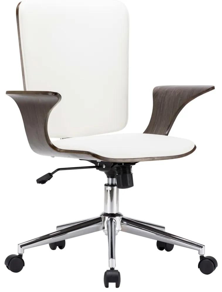283133 vidaXL Otočná kancelářská židle bílá umělá kůže ohýbané dřevo