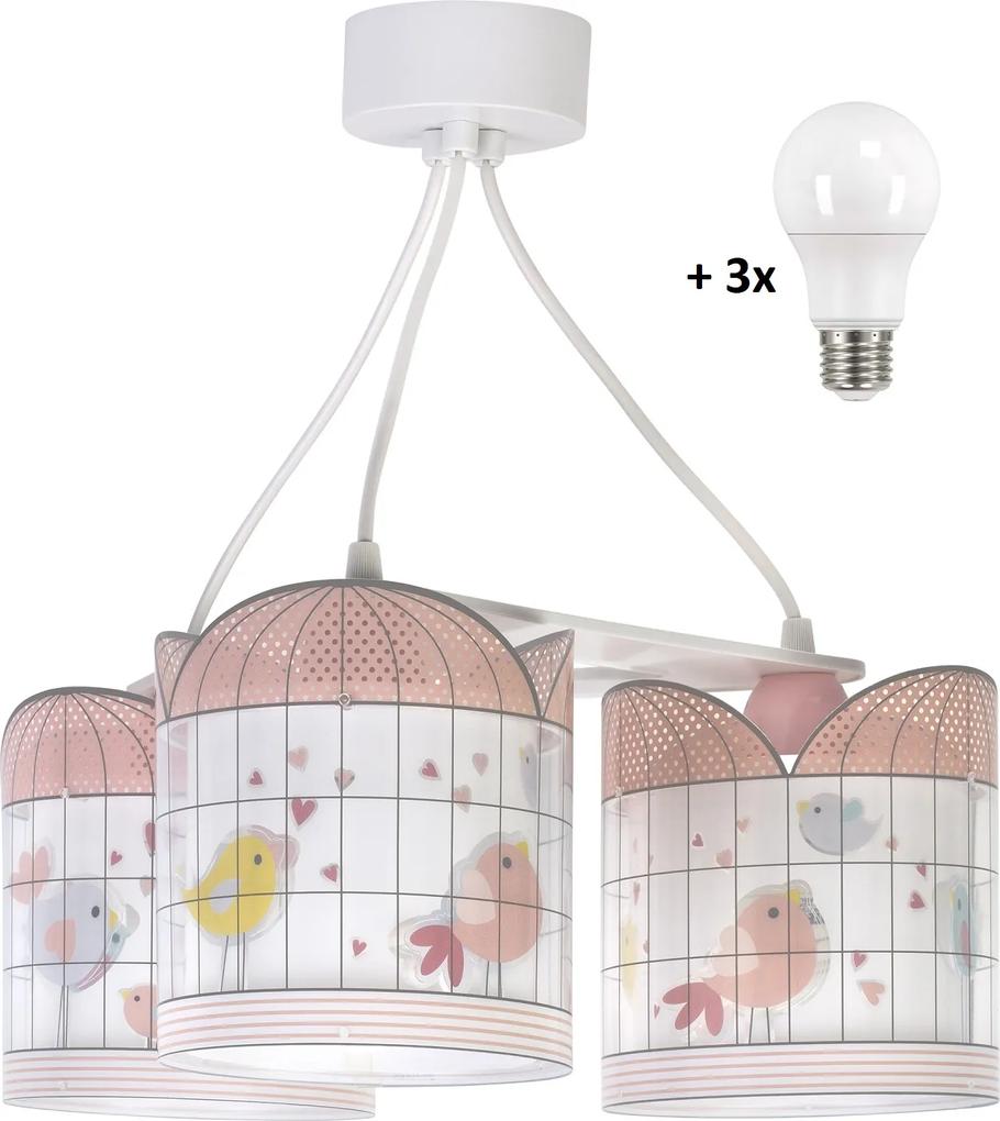 Dalber 71284 LITTLE BIRDS - Dětské závěsné svítidlo s ptáčky + Dárek 3x LED žárovka