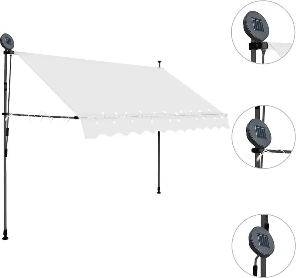Ručně zatahovací markýza s LED světlem 300 cm krémová 145873