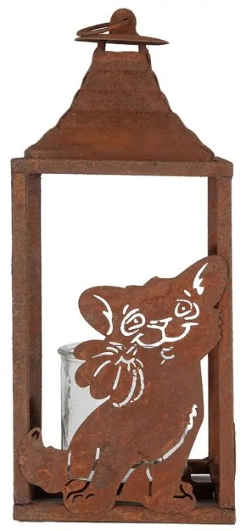 Hnědá kovová lampa s reliéfem kočičky – 15x15x37 cm