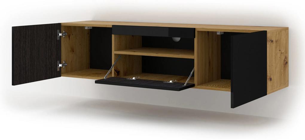 TV stolek/skříňka Aurora (dub artisan + černá) (LED). 1057686