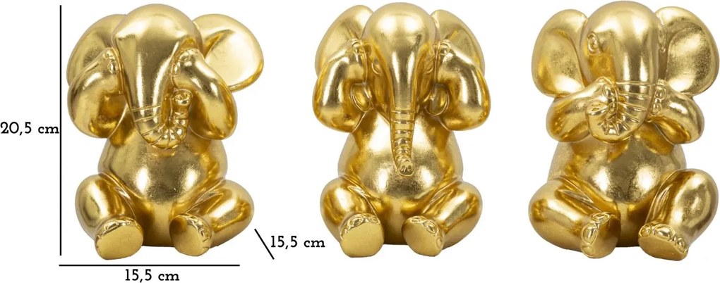 Sada 3 ks dekorativních figurek Elephant zlatá