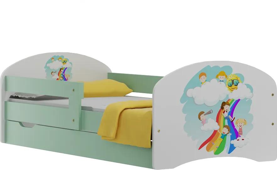 Dětská postel s motivem KIDS WORLD  se zábranou Rozměr: 200x90, Matrace: včetně matrace RELAX, Barevná kombinace: BÍLÁ/FIALOVÁ