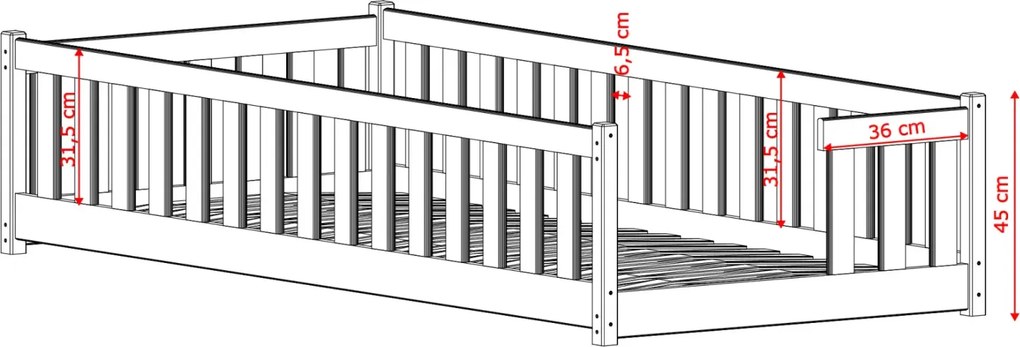Dětská Montessori postel z masivu borovice VILÉM - 200x90 cm - BÍLÁ